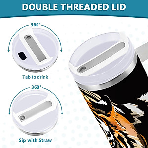 ALAZA Tiger Swooping Howling 40 oz Tumbler Stainless Steel Water Bottle Vacuum Insulated Cup with Straw Lid & Handle For Travel Car Cup Holder