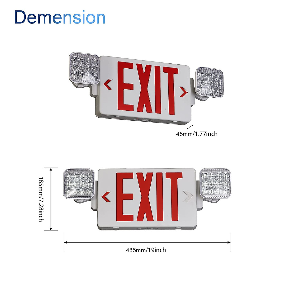 TANLUX Red Exit Sign with Emergency Lights, LED Emergency Exit Light with Battery Backup, UL Listed, AC 120/277V, Commercial Emergency Lights Combo for Business - 1 Pack