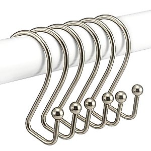 OEH Shower Curtain Hooks, 12 Pcs Shower Curtain Rings, Anti-Fall Metal Nickel Shower Curtain Hooks, S-Shaped Rust Proof Shower Curtain Hooks Rings for Shower Curtain, Bathroom, Matte Nickel