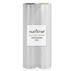 NutriChef Vacuum Sealer Bags 8x50 Rolls 2 pack for Food Saver, Seal a Meal, NutriChef, Heavy Duty & Two 8" X10' 4 mil Commercial Grade Vacuum Sealer Food Storage Rolls, Clear