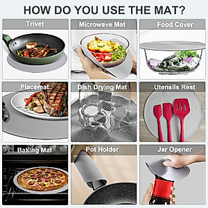 LekDrok 10 Inch Microwave Food Cover & Collapsible Silicone Mat - Splatter Guard, Plate Holder & Kitchen Colander for Meal Prep, Charcoal