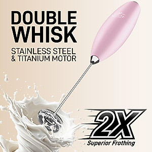 Zulay Double Whisk Milk Frother Handheld Mixer- High Powered Frother For Coffee With Improved Motor - Electric Whisk Drink Mixer For Cappuccino, Frappe, Matcha & More, Twin Whisk (Cotton Candy)