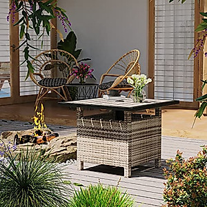 Sundale Outdoor Patio Umbrella Stand All Weather Wicker Rattan 22 in Umbrella Table Garden Furniture Deck Pool Table, Gray