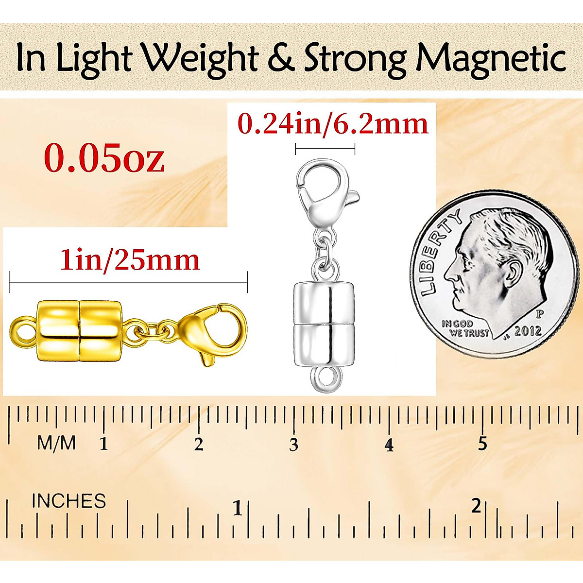 Qulltk Magnetic Necklace Clasp with Lobster Clasp 18K Gold and Silver Magnetic Jewelry Clasps for Necklaces Extender Bracelet Clasps and Closures