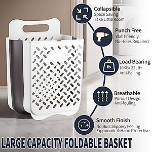 Pansyling Plastic Foldable Laundry Basket with Handle, 42L Wall Mounted Laundry Hamper Freestanding Dirty Clothes Hamper, Collapsible Laundry Baskets Pop Up Hamper Storage Container for Snacks Dolls