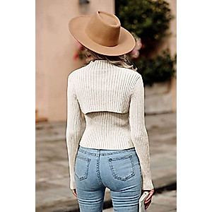 PRETTYGARDEN Women's 2023 Fashion Fall Clothes 2 Piece Cutout Tops Long Sleeve Mock Neck Rib Knit Winter Pullover Sweater (Beige White,Small)