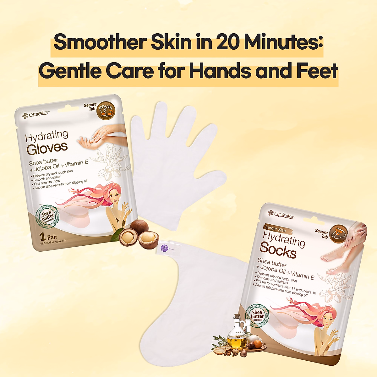 Epielle Hydrating Foot Masks (Socks 6pk) for foot cracked and dry heel to toe and callus Spa Masks - Shea butter + Jojoba Oil + Vitamin E Moisturize