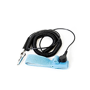 Bertech ESD Anti-Static Fabric Adjustable Wrist Strap with 12' Cord, 1 Megohm Resistor, 4 mm Snap, Blue