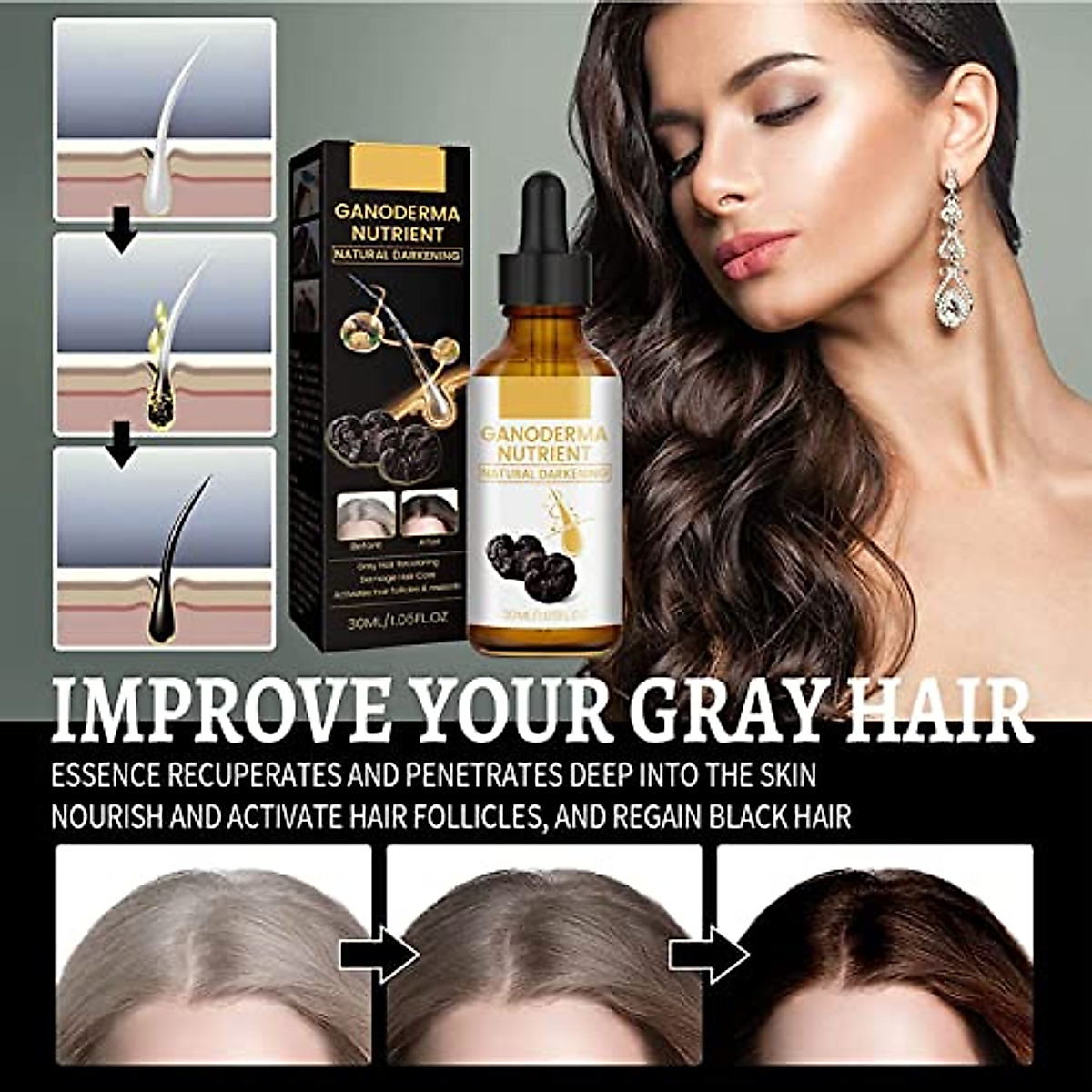 DARKA Anti-Greying Hair Serum, Hair Darkening Serum, Organic Ganoderma Nutrient Hair Grey Reverse Essence, Darken Your Hair Naturally Without Harming Them (3PCS)
