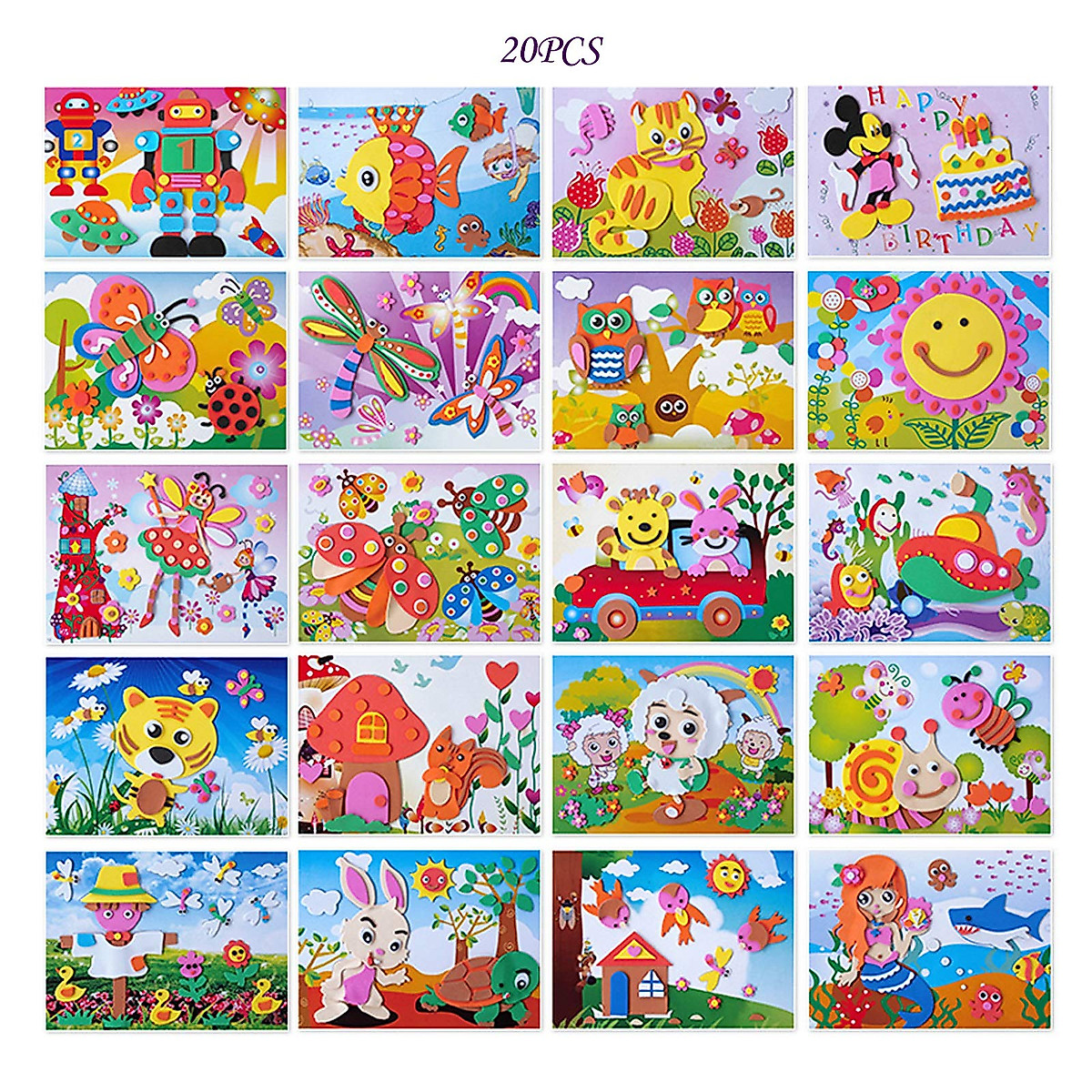 3D EVA Foam Stickers for Toddlers Large Size DIY Cartoon Animal Painting Stickers Preschool Art Class Drawing Sticker Puzzle Art Craft Kit for Kids Boys Girls Age 4-8(20PCS)­