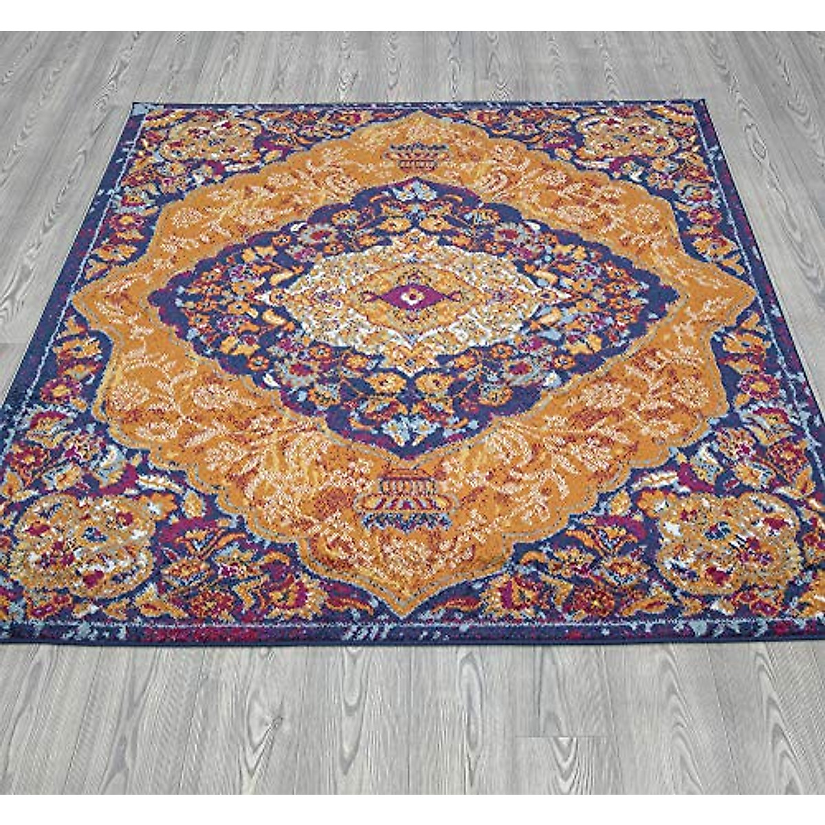 Machine Washable Modern Design Jute Back 5x7 Abstract Indoor Area Rug for Bedroom, Living Room, Dining Room, Office, 5'3" x 6'11", Orange