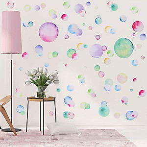 Tenare 150 Pieces Polka Dot Wall Decals Room Decor Watercolor Peel and Stick Wall Stickers Colorful Large Circle Wall Decor Removable Rainbow PVC for Nursery Room Home Decor(Light Color)