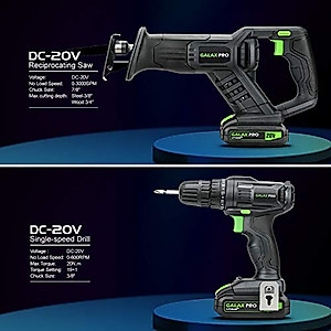 GALAX PRO 20 V Max Cordless Combo Kit, 20 N.m Impact Drill Driver, Reciprocating Saw 0-3000 SPM, 1.3 Ah Li-ion Battery Pack with Charger and 7 Pieces blades
