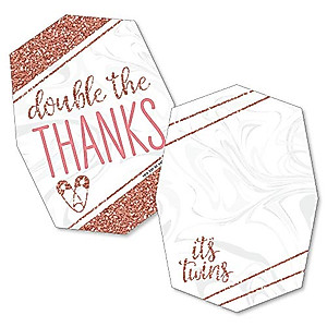 Big Dot of Happiness It's Twin Girls - Shaped - Pink and Rose Gold Baby Shower Thank You Note Cards with Envelopes - Set of 12
