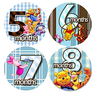 onthly Stickers | Blue Winnie Pooh Baby Milestone Sticker | Infant Newborn Boy Photo Prop | Month Bodysuit Stickers for Babies | Cute Winnie Pooh Friends Newborn Monthly Milestones (Set of 12)