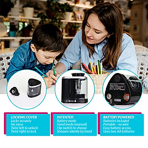Electric Pencil Sharpener, Battery-Powered, Batteries Included, High-Speed Automatic, Best for Colored, No. 2 Wood Graphite Pencils, Home Office School Classroom Adults Kids, Straight Blade (Black)