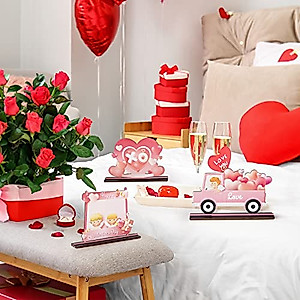 3 Pcs Valentine's Day Wooden Sign Table Decor, Romantic Tabletop Centerpiece Signs Valentine Decorations for Tables, Wood Love Heart Car Gift Valentines Day Decor for Home Wedding Anniversary Party Supplies
