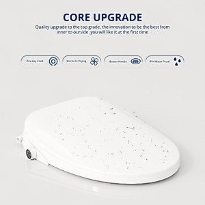 Smart Bidet Toilet Seat with Heated Water, Adjustable Washing, Air Dryer, Warm Seat, Nightlight, Self-washing, Knob Control