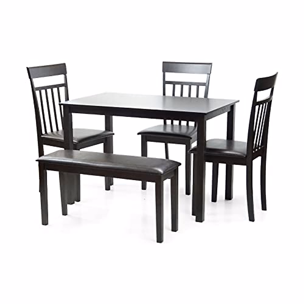 SunBear Furniture Dining Kitchen Solid Wooden Stained Bench Padded Seat Espresso Black Finish
