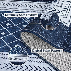 GarveeHome Modern Bordered 5x7 Area Rugs, Washable Rugs for Living Room Geometric Accent Rug Non Slip Non-Shedding Floor Carpet for Dining Room Indoor Kids Playroom, Navy