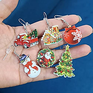 Christmas Earrings for Women,Snowman Earrings Xmas Snowman Drop Dangle Earrings Acrylic Truck Tree Garland Red Green Earrings Festive Gifts Holiday Accessory (Snowman)