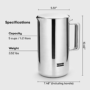 Aarke Kettle | Stainless Steel Hot Water Kettle | 360° Swivel Base | 1.2L / 5 Cups - Steel