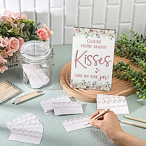 Yousoontic 122 Pieces Guess How Many Kisses Bridal Shower Games Include 1 Bridal Shower Wooden Sign 100 Guessing Cards 20 HB Pencils 1 Game Jar for Guests Wedding Party