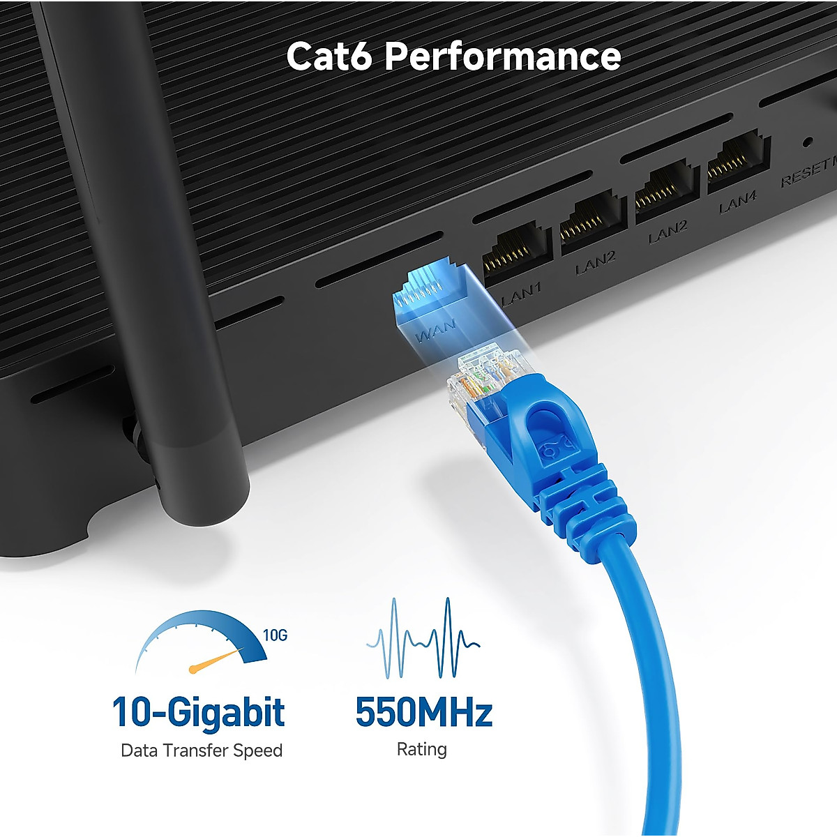 Cable Matters 10Gbps 5-Pack Snagless Short Cat 6 Ethernet Cable - 1ft, Slim Profile Cat 6 Cable, Cat6 Cord, Thin Ethernet Cord, Blue