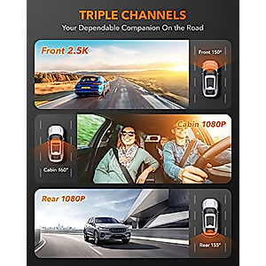 WOLFBOX i07 Dash Cam, 3 Channel Dash Cam with WiFi GPS, 4K+1080P Dash Camera Front and Inside, 2.5K 1600P+1080P+1080P Dashcam Front Rear and Cabin, 3" LCD Super IR Night Vision, Smart Parking Monitor