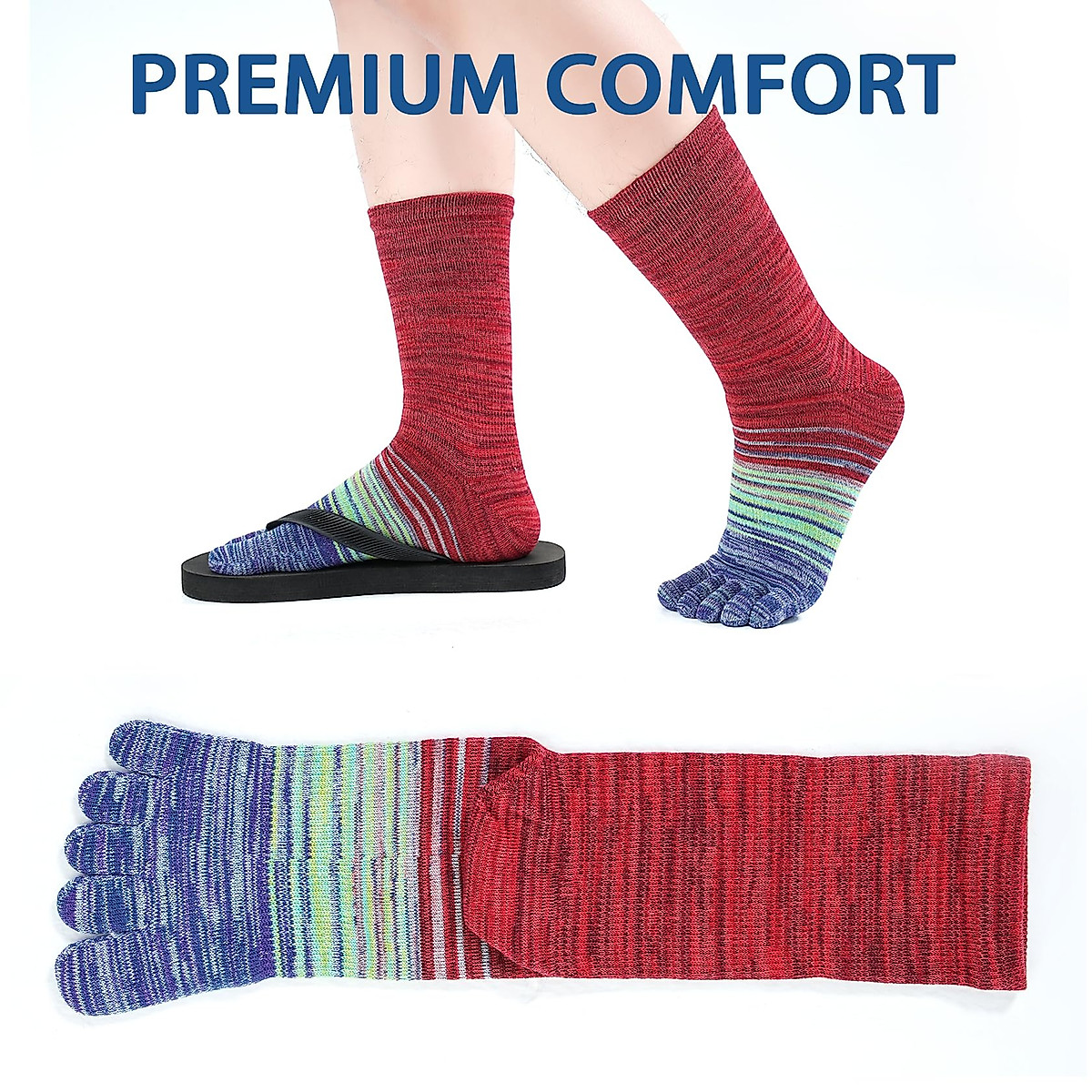 TikMox Crew Toe Sock, Cotton stocking, Arch Support, Five-Toe Design for Sports Enthusiasts for Men & Women(3pairs)