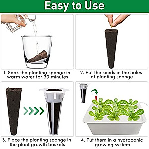 Ufandia Hydroponic Growing Kit, Grow Sponges for Hydroponics Plant Starting Root Growth Kit 50 Pieces Grow Sponges and 50 Pieces Grow Baskets for Indoor Plant Hydroponics System