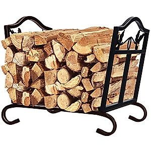 Goplus Foldable Firewood Log Rack, Wrought Iron Firewood Storage Carrier, Decorative Firewood Stove Stacker for Fireplace, Fire Pit, Indoor or Outdoor Use Decorative Wood Holder, Black