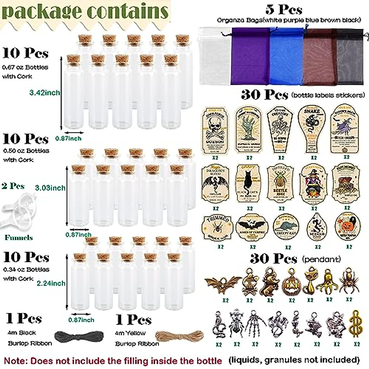 99 Pcs Halloween Potion Bottles Set,Halloween Decorations Indoor,Apothecary Bottles with Halloween Stickers & Pendants for Halloween Decor,Halloween Tiered Tray Decor Indoor Room Party Supplies