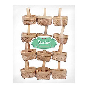 Yardwe 12pcs Mini Woven Baskets with Handles, Wood Chip Baskets, Miniature Flower Baskets, for Wedding Party Favors Crafts Farmhouse Decor (2.4 x 2 x 2.4 Inch)