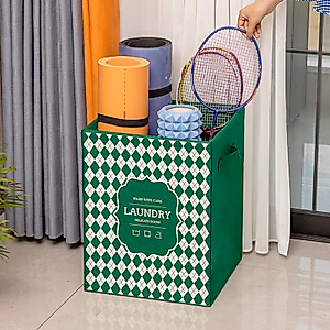 LUFOFOX Felt Collapsible Laundry Basket,70L Large Fabric Kids Laundry Hamper with Handles,Tall Laundry Basket Organizer for Dirty Clothes,Baby Toy Basket,14.9"×14.9"×19.3" Green