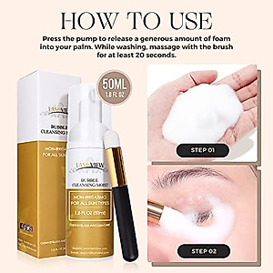 LASHVIEW Lash Shampoo,Eyelash Extensions Cleanser,50ml with Brush,Eyelid Foaming Cleanser,Gentle Formula without Irritation, Easy to Use and Rinse,For Home Use and Salon