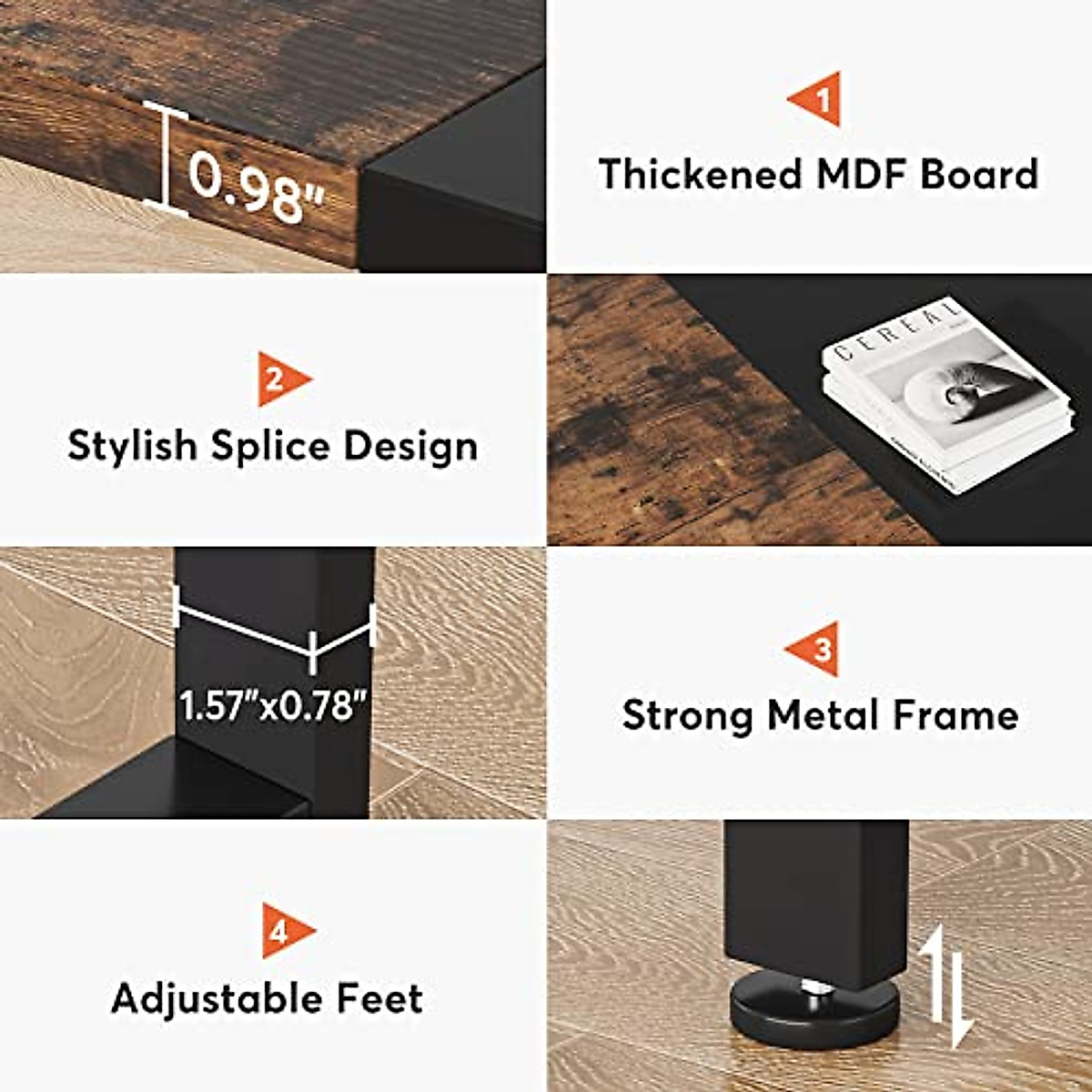 Tribesigns Dining Table for 6 People, 70.87" Long Dining Room Table with Heavy Duty Metal Frame, Industrial Rectangle Kitchen Table for Kitchen, Dining Room, Rustic Brown/Black