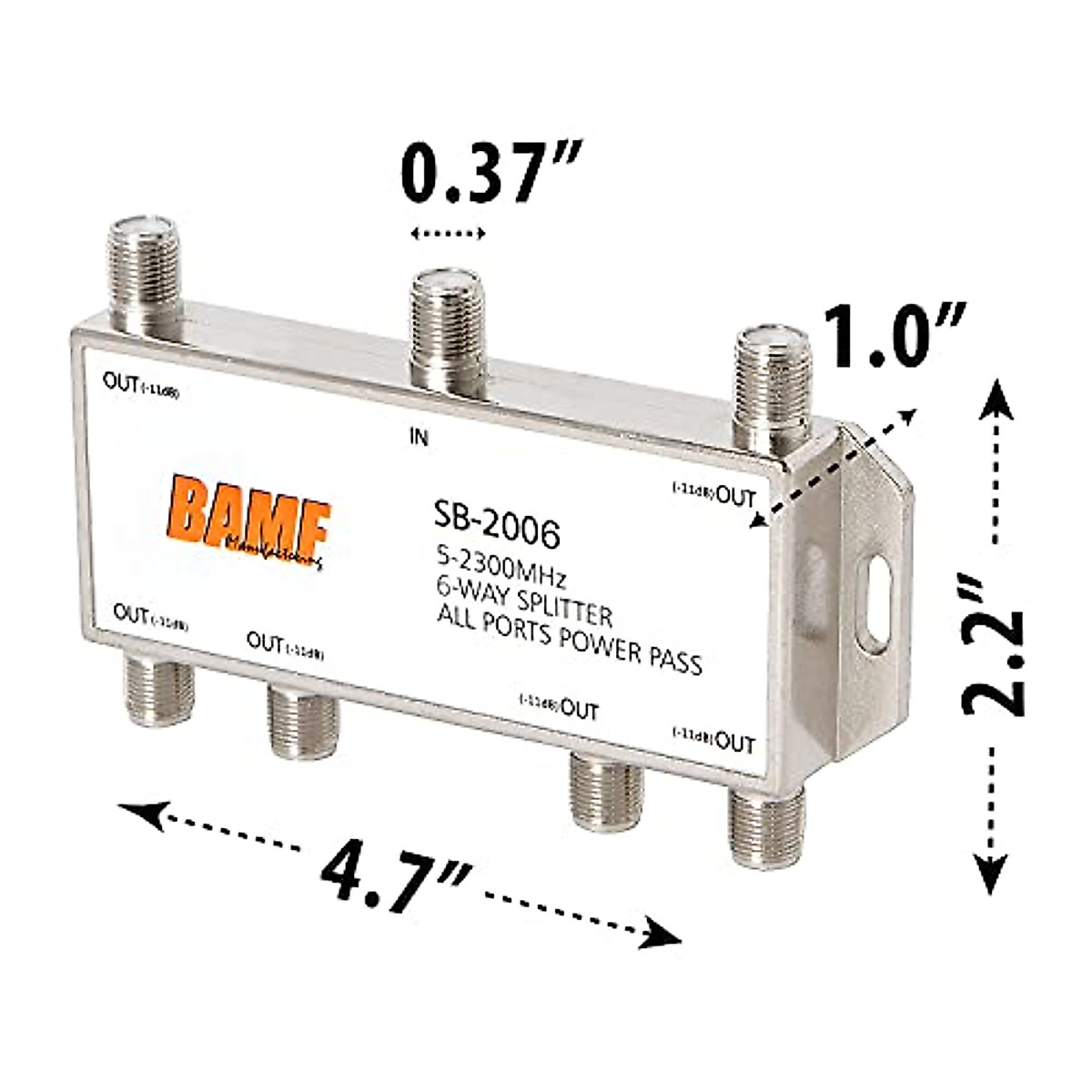 BAMF 6 Way Coaxial Cable Splitter, Bi-Directional Coax MoCA 5-2300MHz, RG6 Compatible, Nickel Plated Cable Splitter 2 Way Internet and TV Splitter, Satellite, Antenna, Analog/Digital Connections