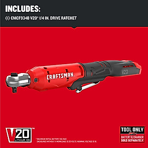CRAFTSMAN V20 Cordless Ratchet Wrench, 1/4" Drive, 35 Ft-lbs of Torque, Bare Tool Only (CMCF934B)