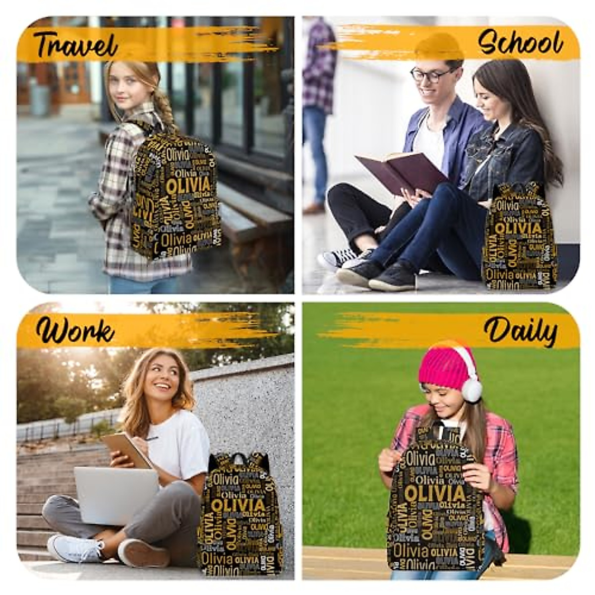 ihnlutzc Custom Name Backpack, Personalized Schoolbag with Name for Boys Girls Kids, Customized Casual Backpack with Name Gifts for School Travel Picnic Camping Hiking