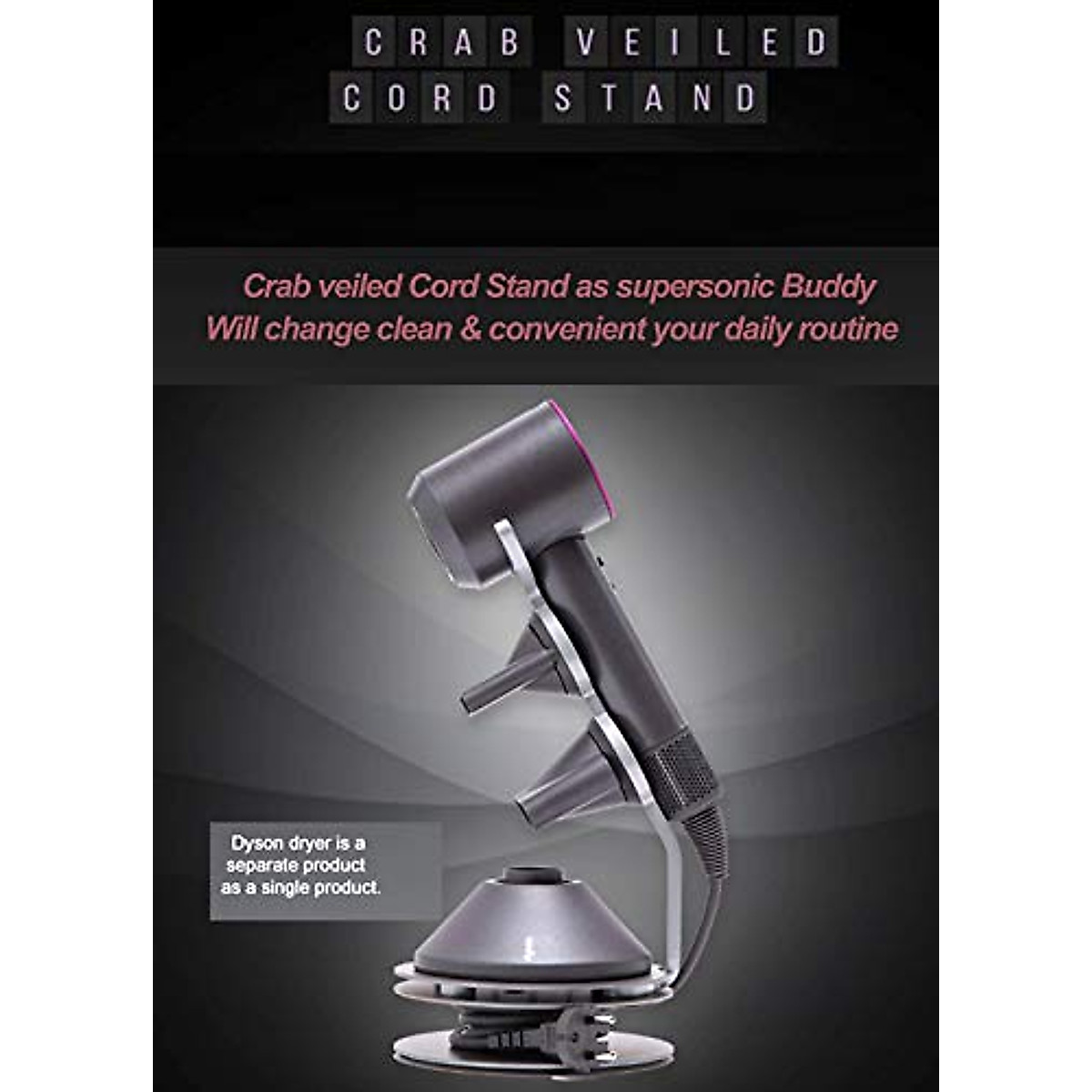 Supersonic Hair Dryer Premium Stand Holder ( Crab part : PU Coating) with Veil Cord Stand Organizer arrangement, Invisible Wire Storage Bathroom & Bedroom Stand Holder [Upgrade]