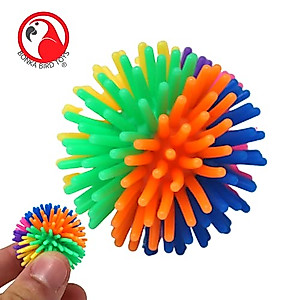 Bonka Bird Toys 3302 Small Rainbow Spike Balls Foot Talon Craft Part Bird Toys Durable Colored Tentacle Fuzz Texture Cockatiels Parakeets Conures and Other Similar Birds (12 Pack)