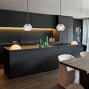 Globe Electric Harrow 1-Light Pendant, Gold Accent Socket, Shade 60312, 59.6", Matte Black with Clear Glass