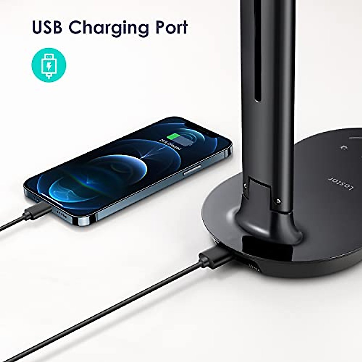 LASTAR LED Desk Lamp, Dimmable Eye-Protecting Table Lamps with Night Light, USB Charging Port, 4 Color Temperature Modes, 5 Brightness Levels, 1H Timer, Touch Control for Home Office Bedroom