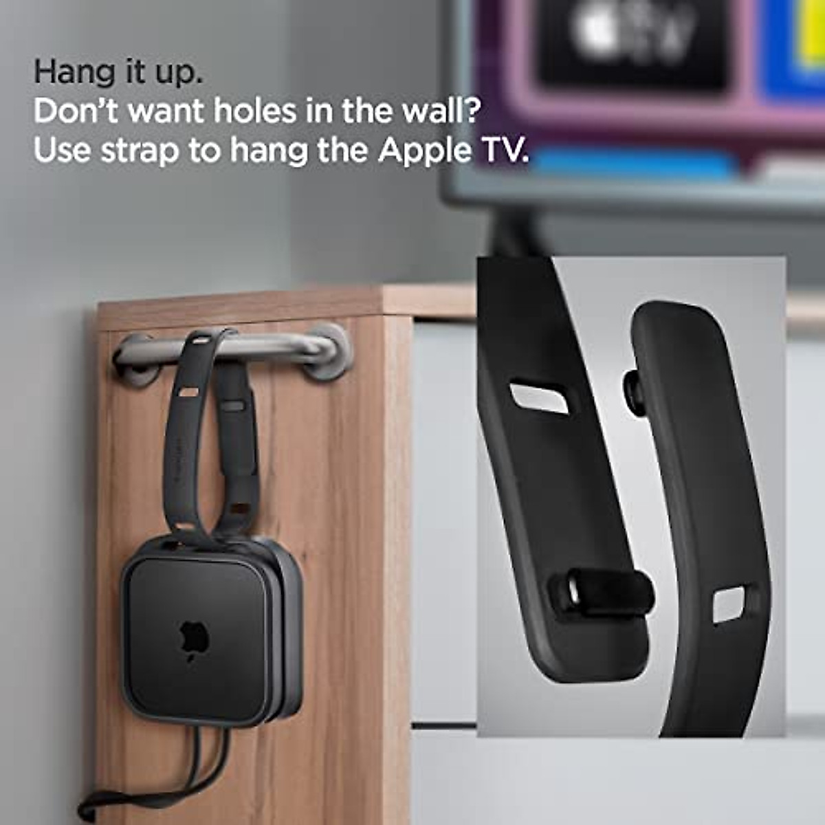 Spigen Silicone Fit Designed for Apple TV 4K 3rd Generation (2022) Model Overheating Prevention Wall and Television Mount - Black