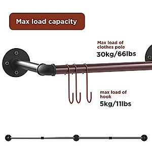 MOUTIK Industrial Pipe Clothes Hanging Rack: Wall Mounted Iron Clothing Storage Hanger Rod - Heavy Duty Multi-Purpose Metal Garment Bar for Closet Laundry Room Black