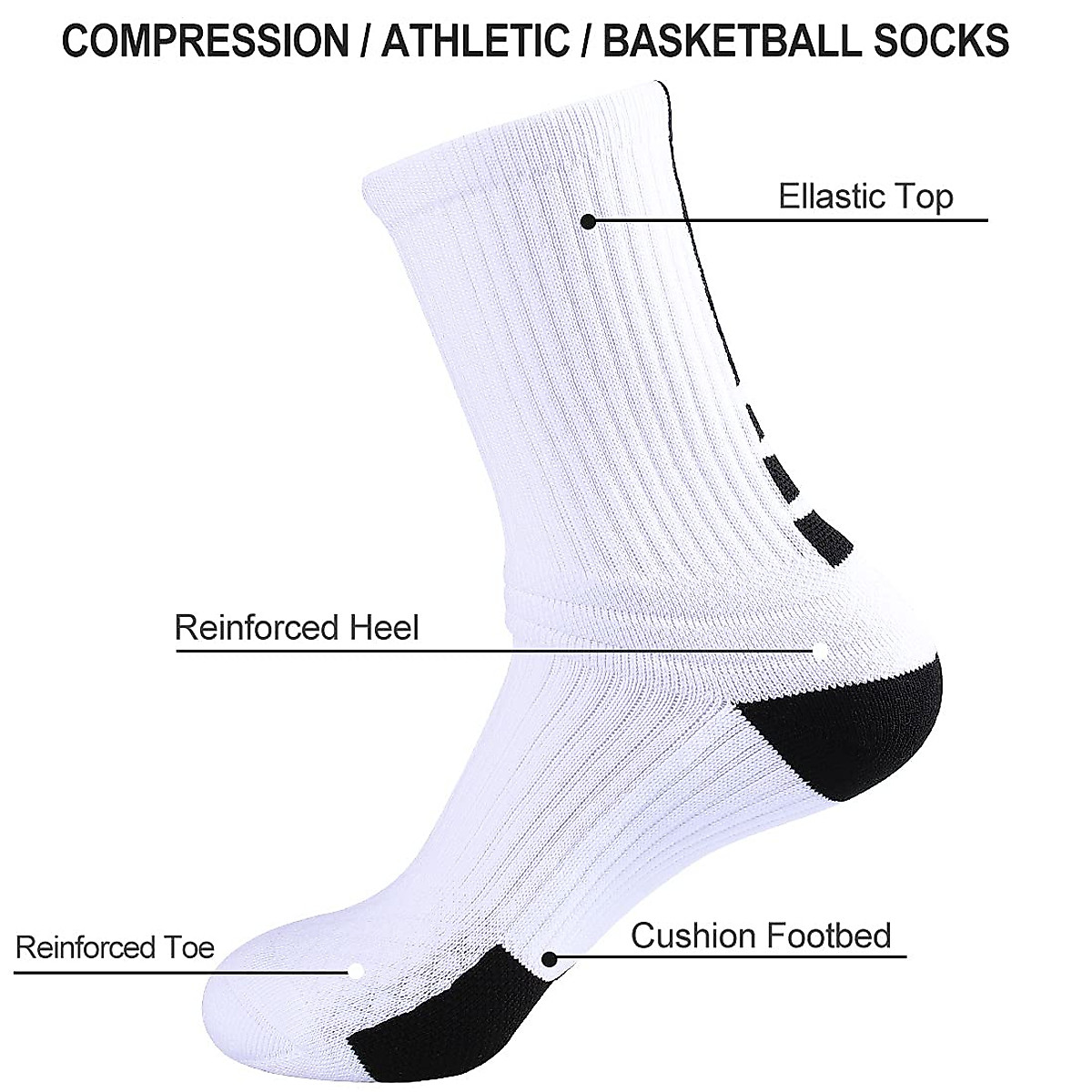 Finerview Elite Basketball Socks For Men, 4 Pack Cushion Performance Crew Athletic Socks for Youth Boys Girls Kids