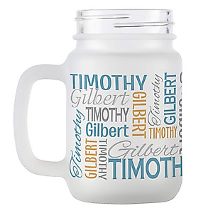 Let's Make Memories Personalized Frosted Mason Jar, Personalized with Name, Old Fashioned Drinking Jar - Blue/Orange