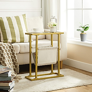 HOOBRO Narrow End Table, Tempered Glass Side Table, Small Nightstand, Bedside with Storage Holder, Coffee Table for Small Spaces, Bedroom, Living Room, Easy Assembly, Sturdy, Gold GD78BZ01