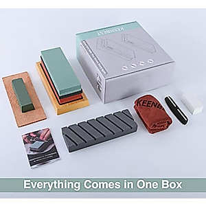 Knife Sharpening Stone Kit Actual Grit KEENBEST Large 4 Side 400 1000 3000 8000 Complete Wet Stones Set Japanese Professional Kitchen Knives Sharpeners Whetstone Flattening Stone Base Guide Leather